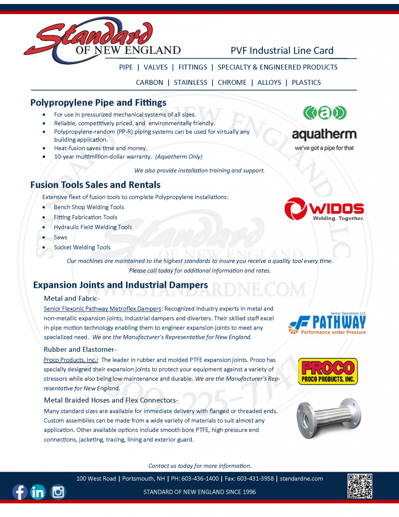 PVF Industrial Line Card | Standard of New England