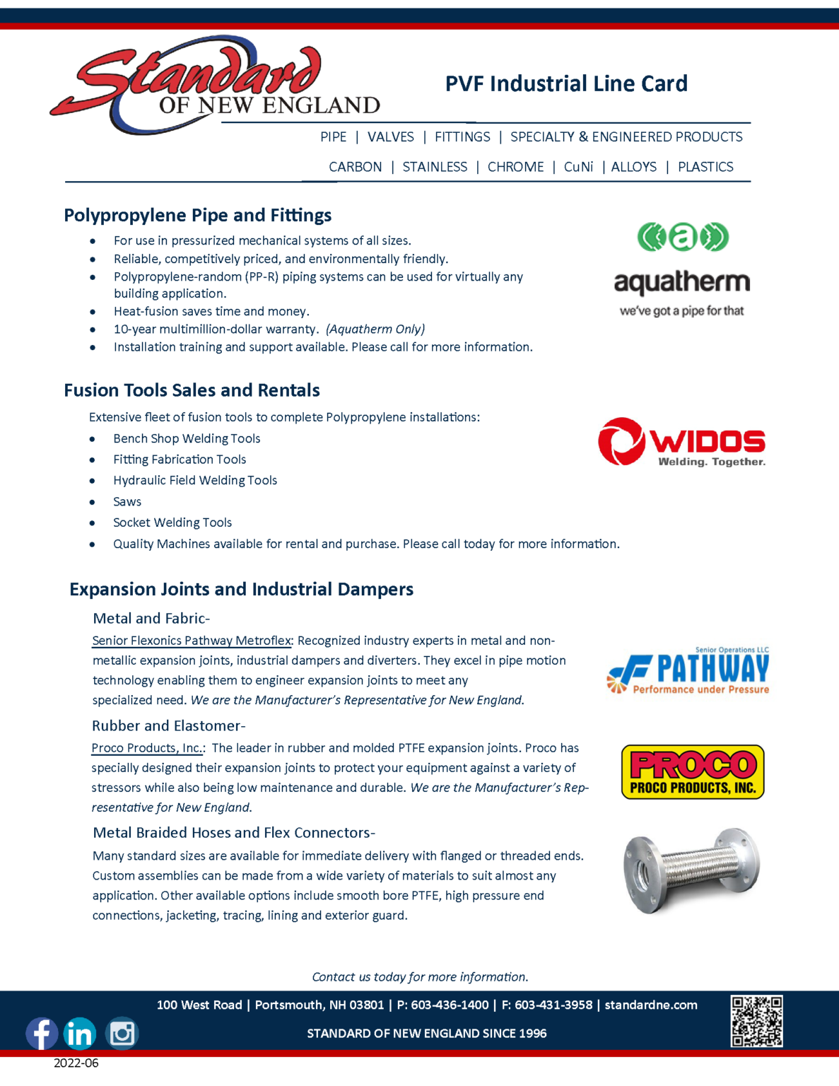 PVF Industrial Line Card | Standard of New England