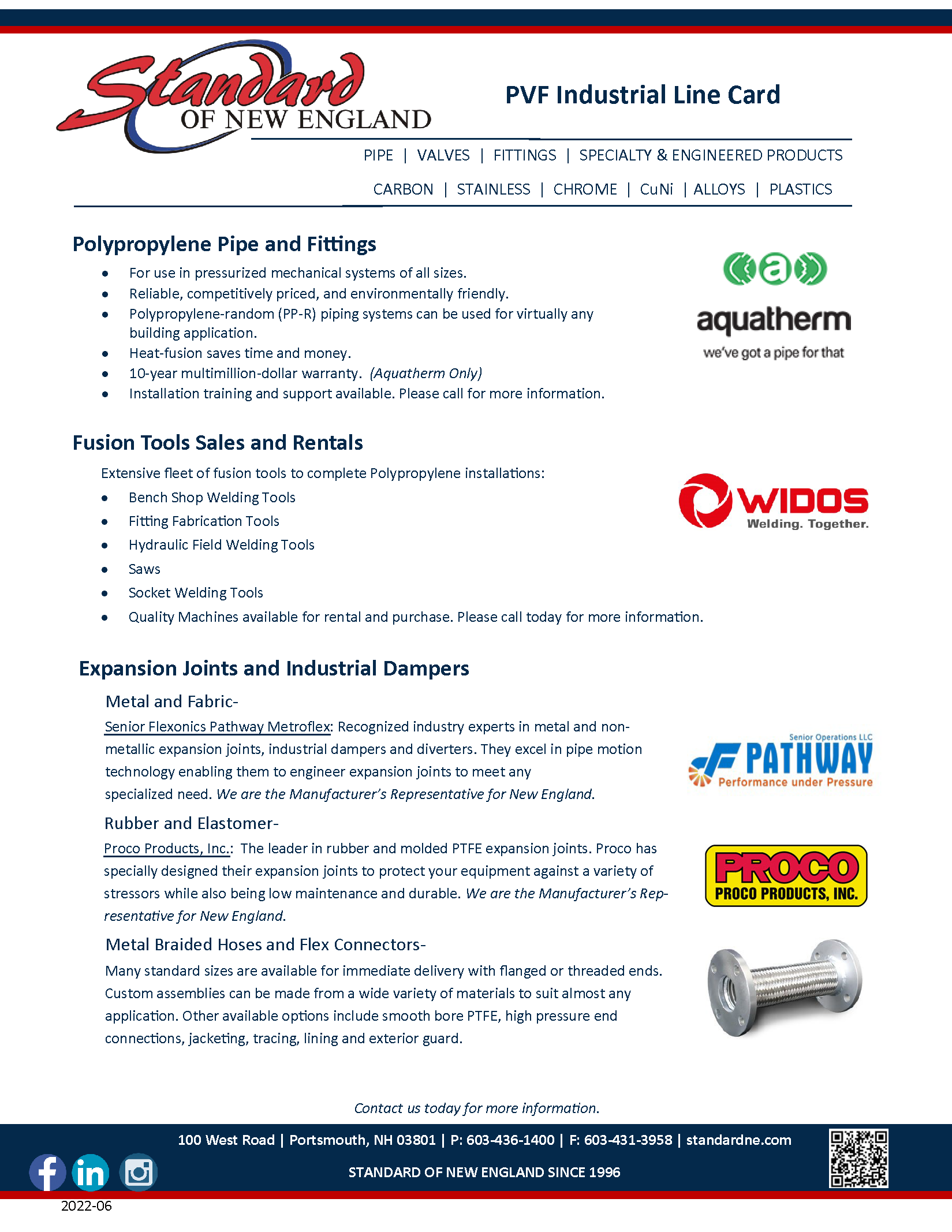 PVF Industrial Line Card | Standard of New England